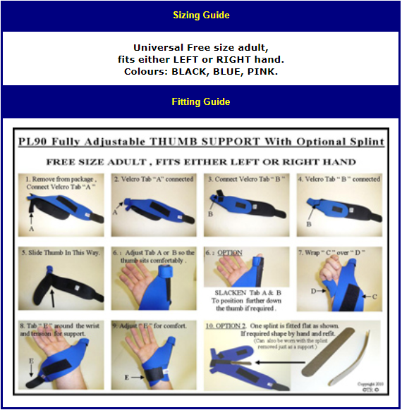 Deluxe Fully Adjustable THUMB SUPPORT / SPLINT – Proline